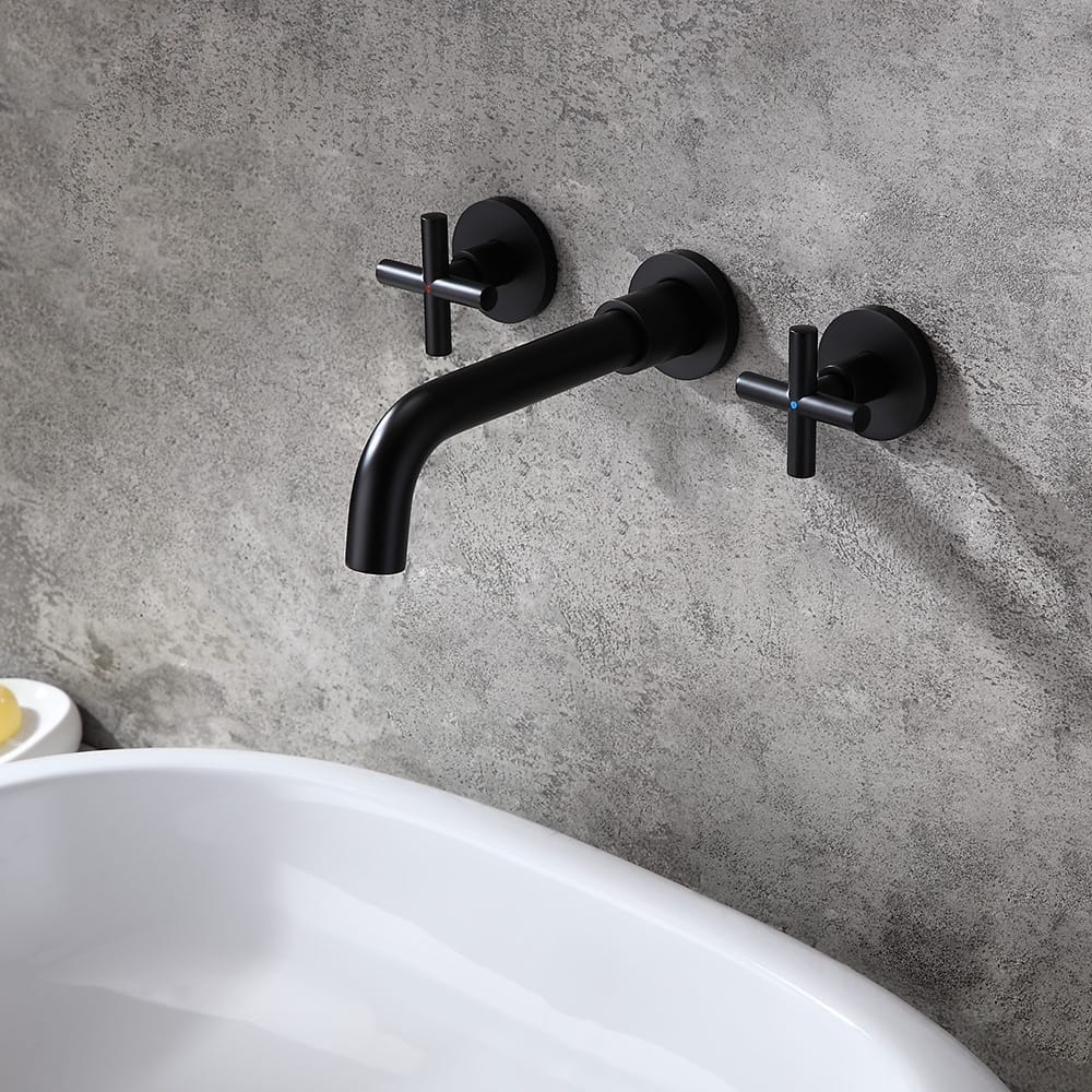 Melro Wall-Mounted Cross Handles Brass Bathroom Hand Wash Basin Mixer ...