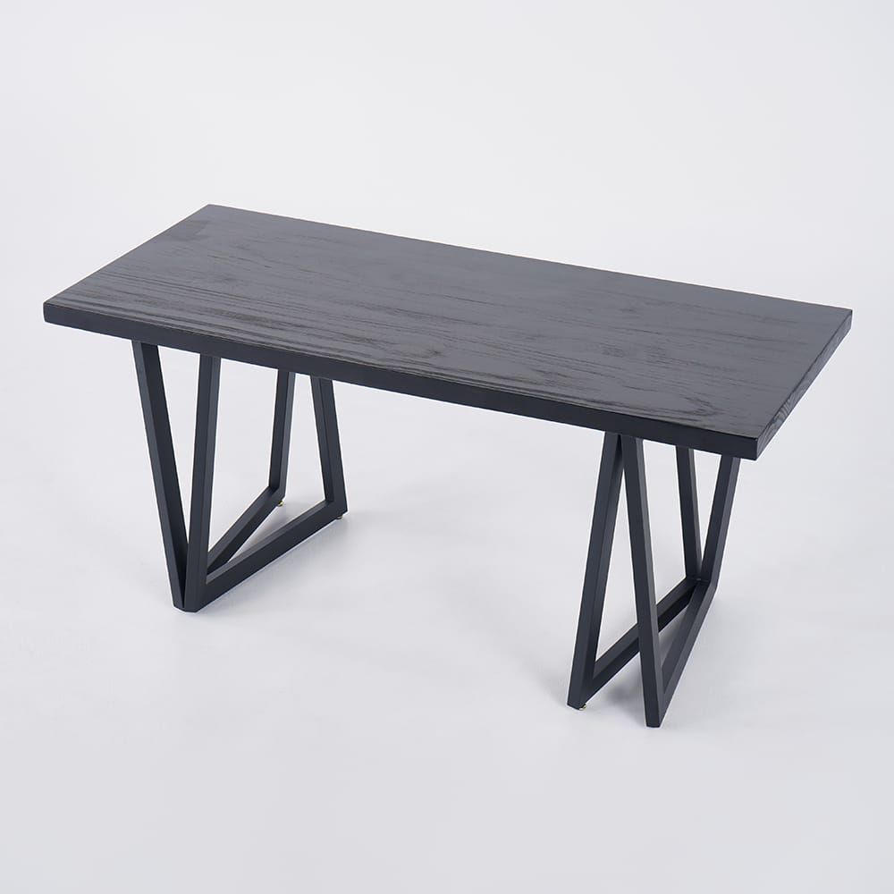 1600mm Rectangular Dining Table Black Solid Wood Table Top Square Metal ...