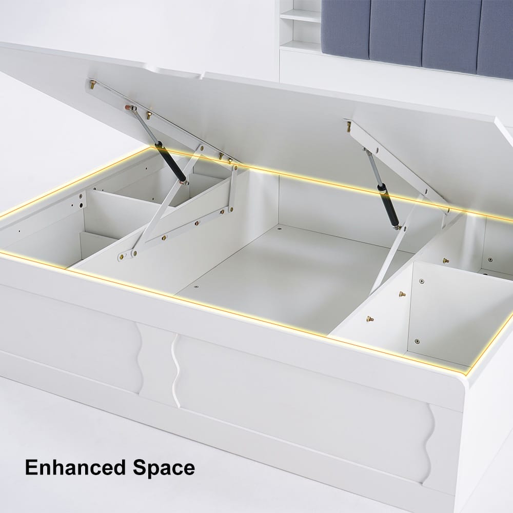 Modern White Storage Bed Low Profile Platform Bed with 3 Drawers, King ...