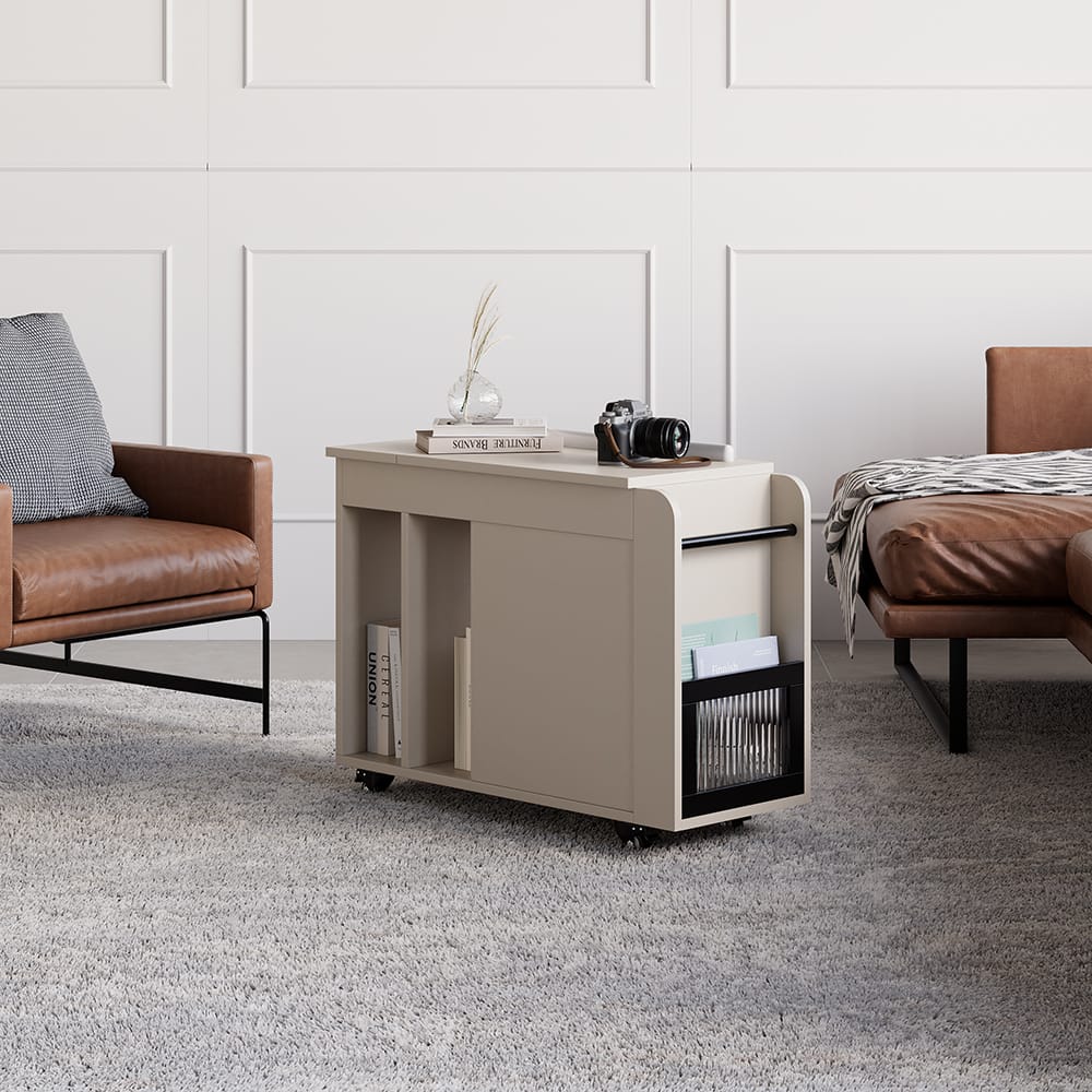 Multifunctional Wooden Height Adjustable End Table with Storage Drawers ...