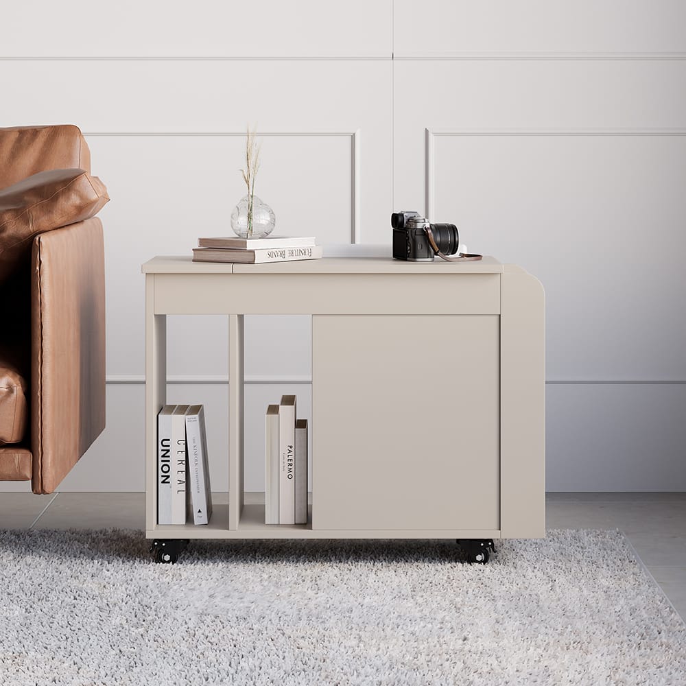 Multifunctional Wooden Height Adjustable End Table with Storage Drawers ...