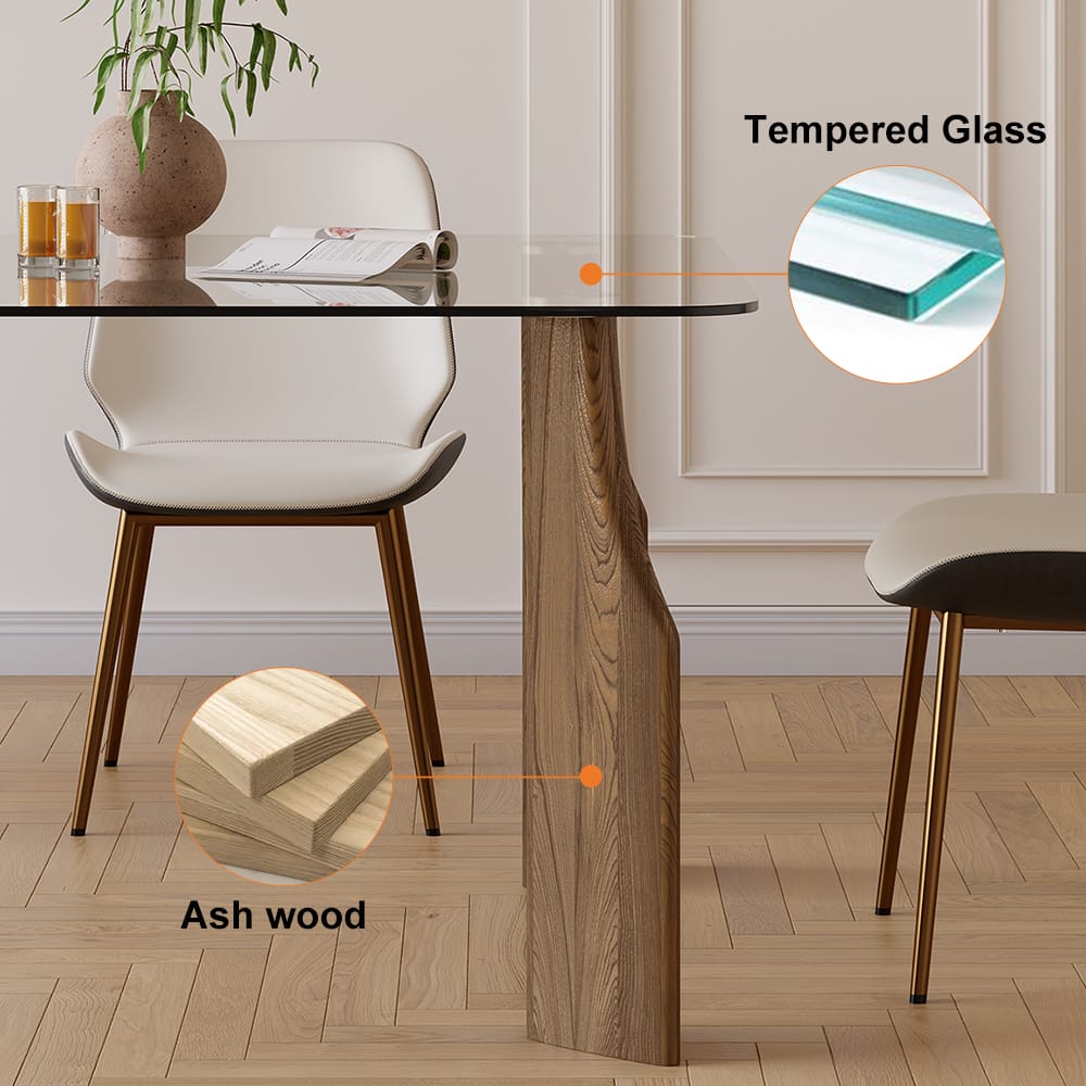 1800mm Rectangle Glass Dining Table for 8 Person Walnut Solid Wood 4 ...