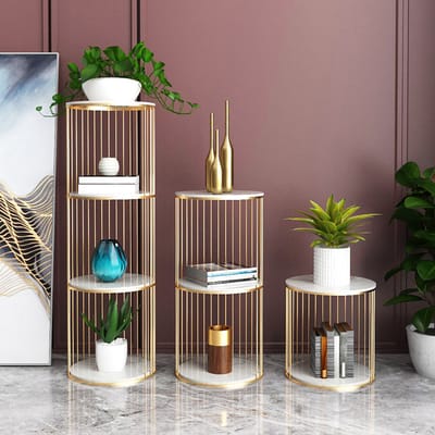 4-Tier Nordic Round Metal Shelves Indoors Corner Display Shelf-Homary